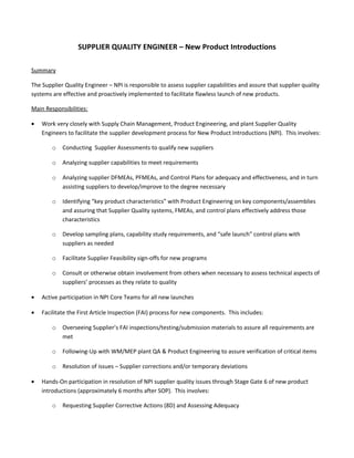 Supplier Quality Engineer | DOC