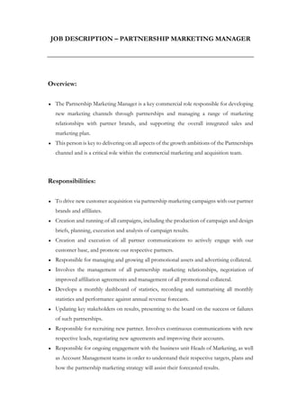 Partnerships Job Specification - Word Template | PDF