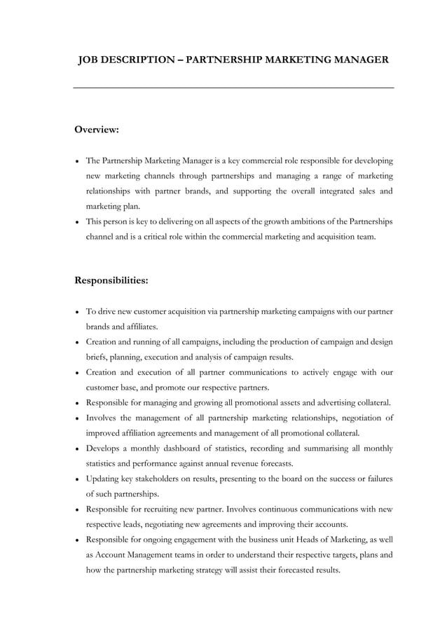 Partnerships Job Specification - Word Template | PDF