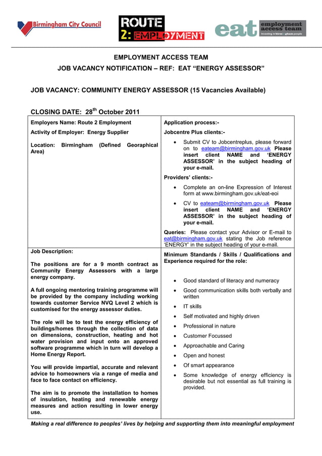 Energy Assessor Jobs Birmingham | PDF
