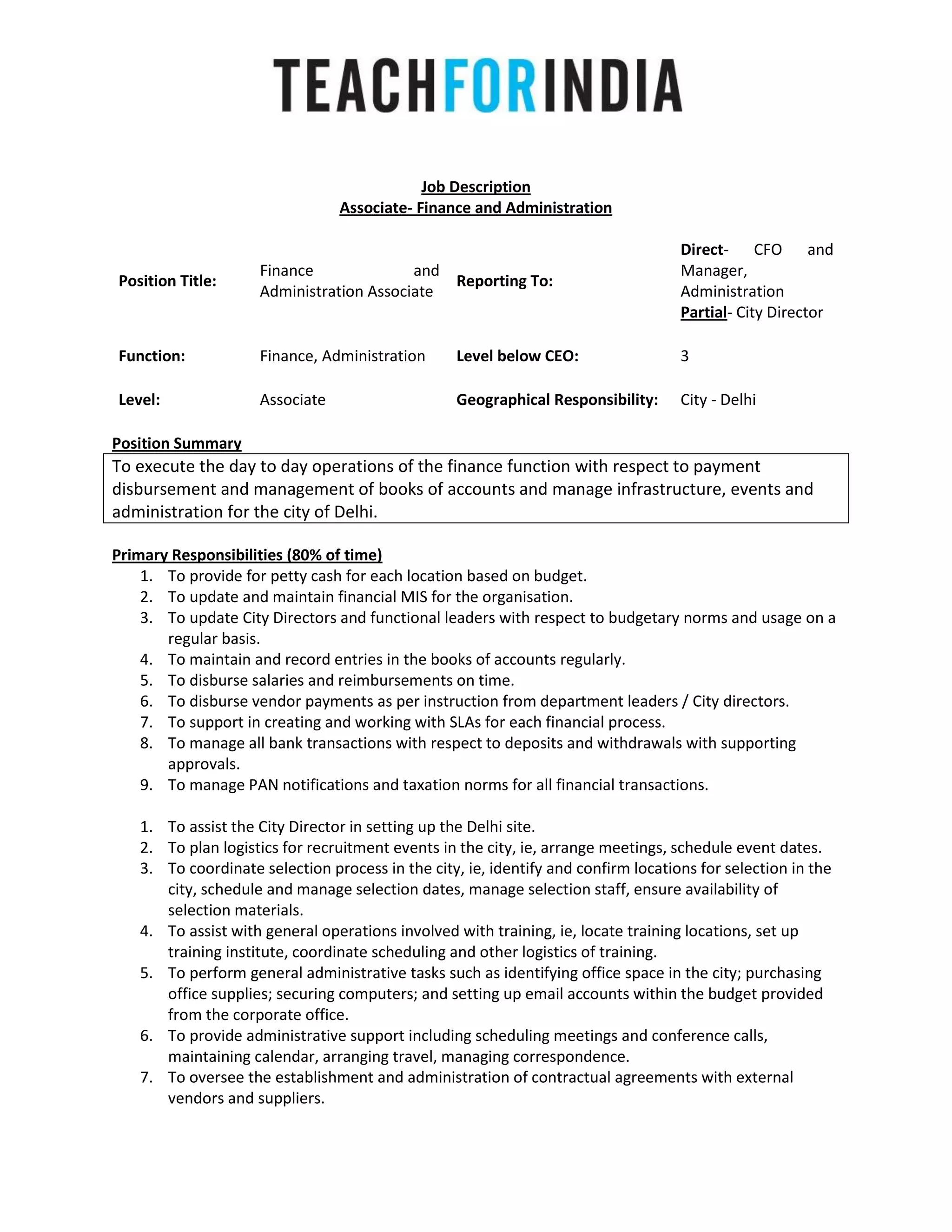 Job description admin and finanace associate | PDF