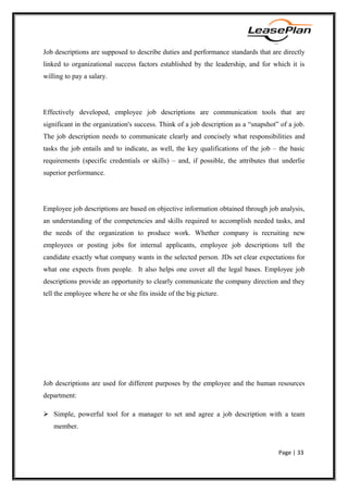 Job description and training need analysis | PDF