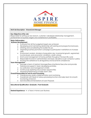 Job description Branch Manager | PDF