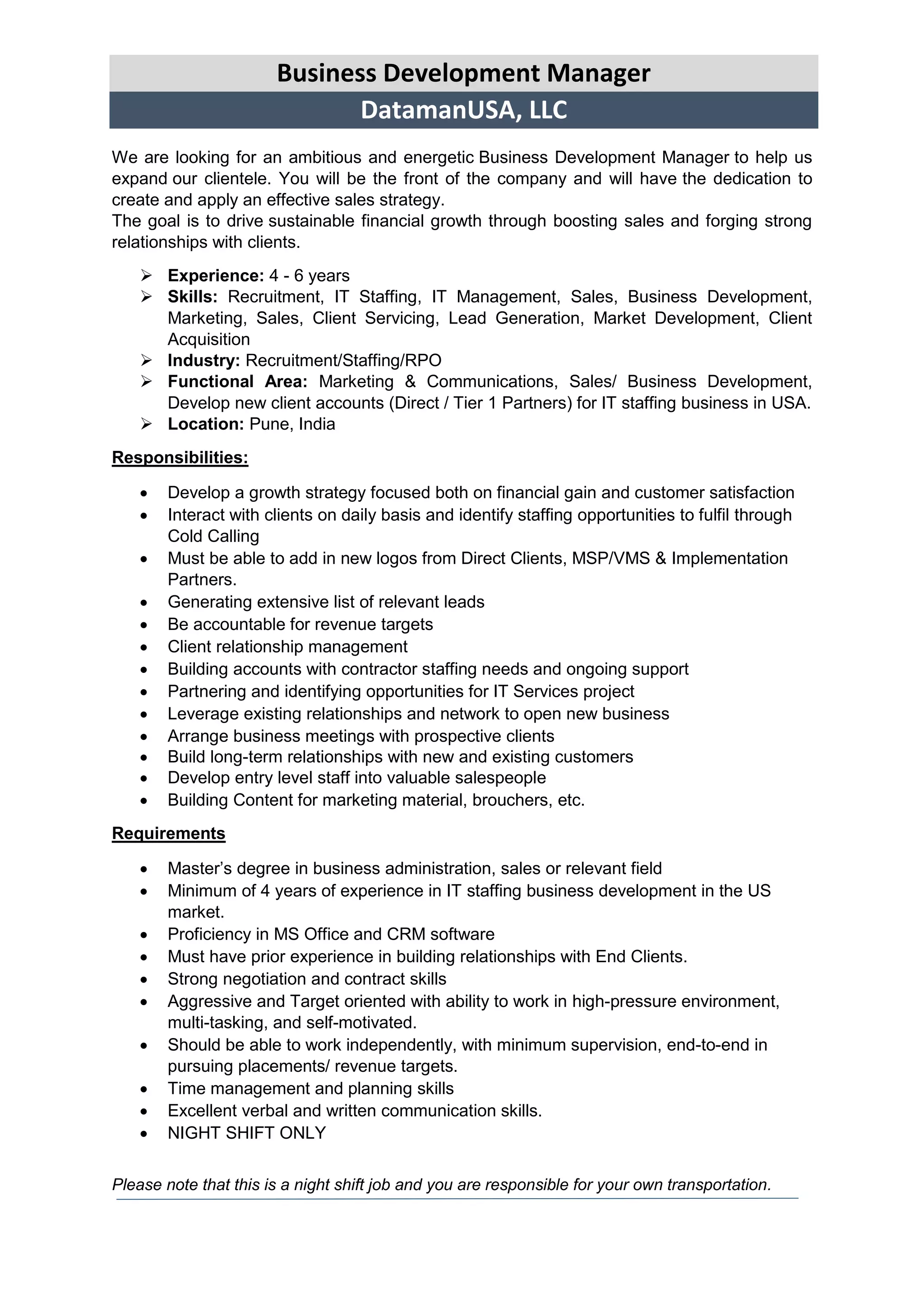 Business Development Manager | PDF