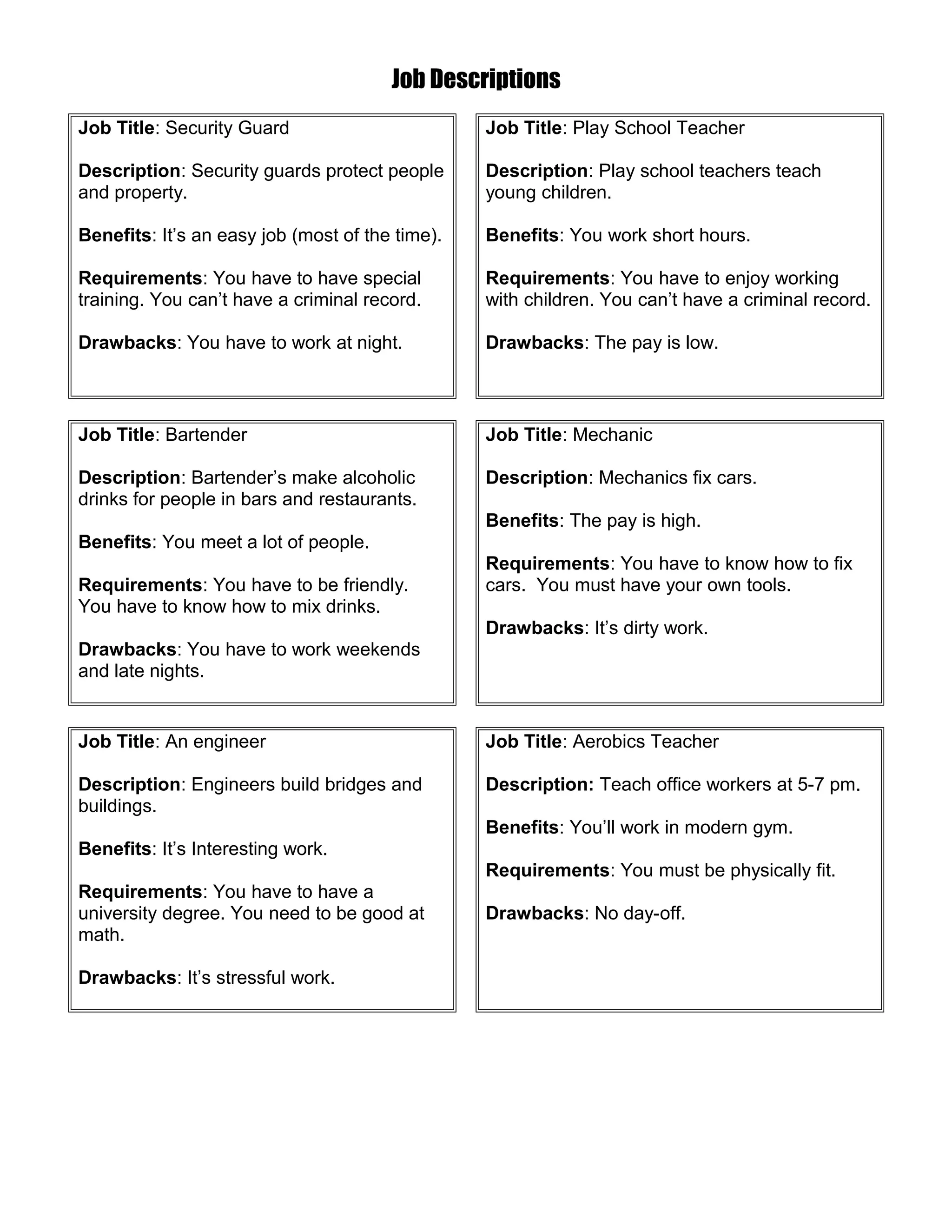 Job description cards | DOC