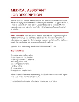 Job Description Template Medical Office
