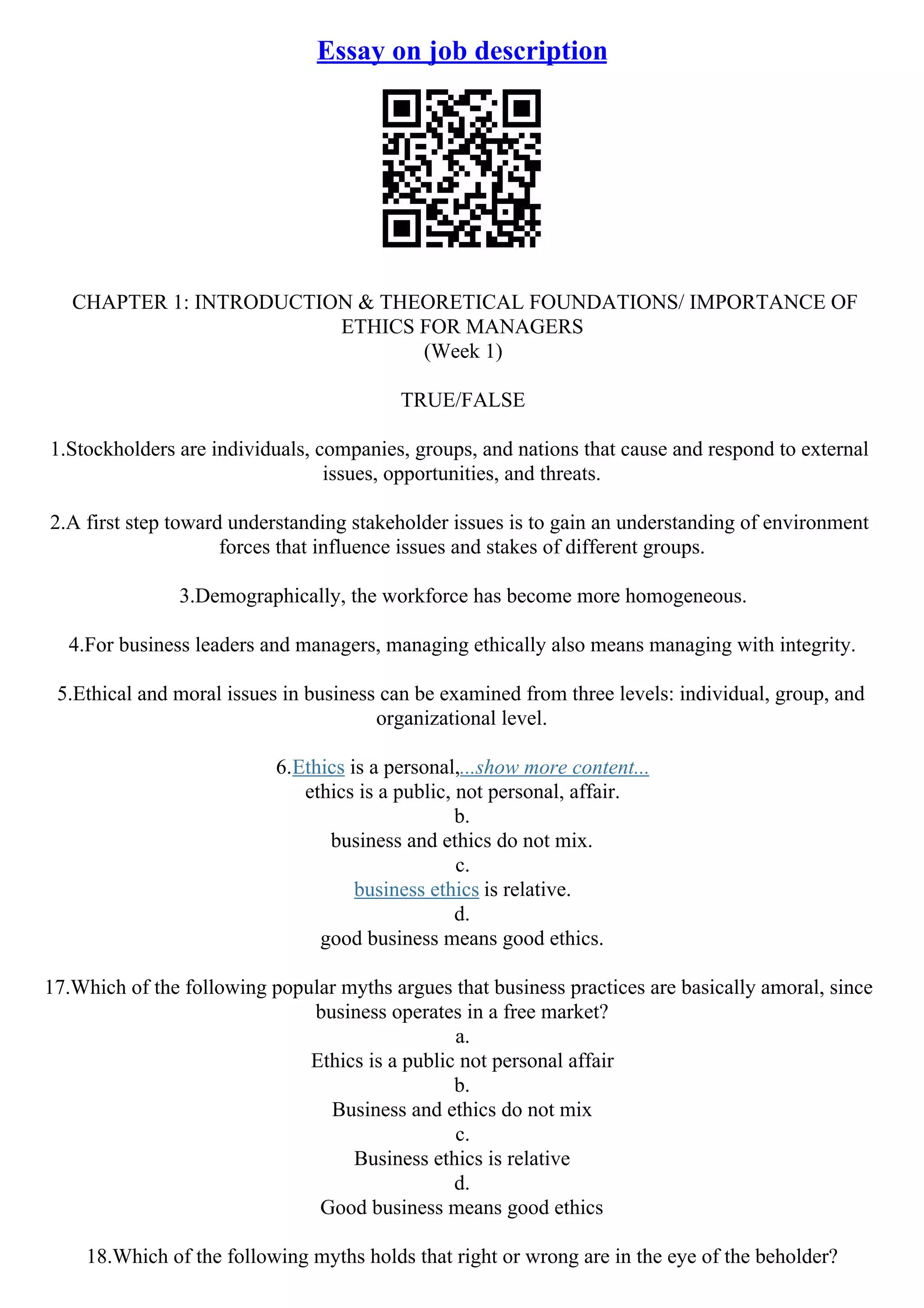 Job Description Essay | PDF