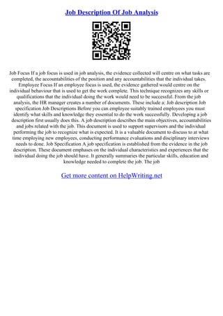 Job Description Essay | PDF