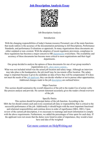 Job Description Essay | PDF