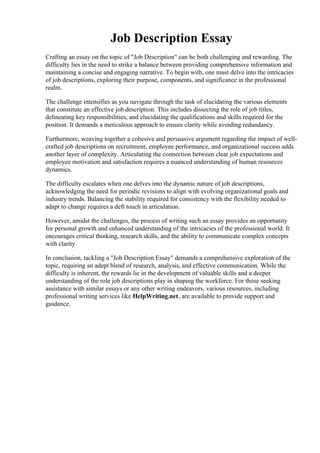 Job Description Essay | PDF