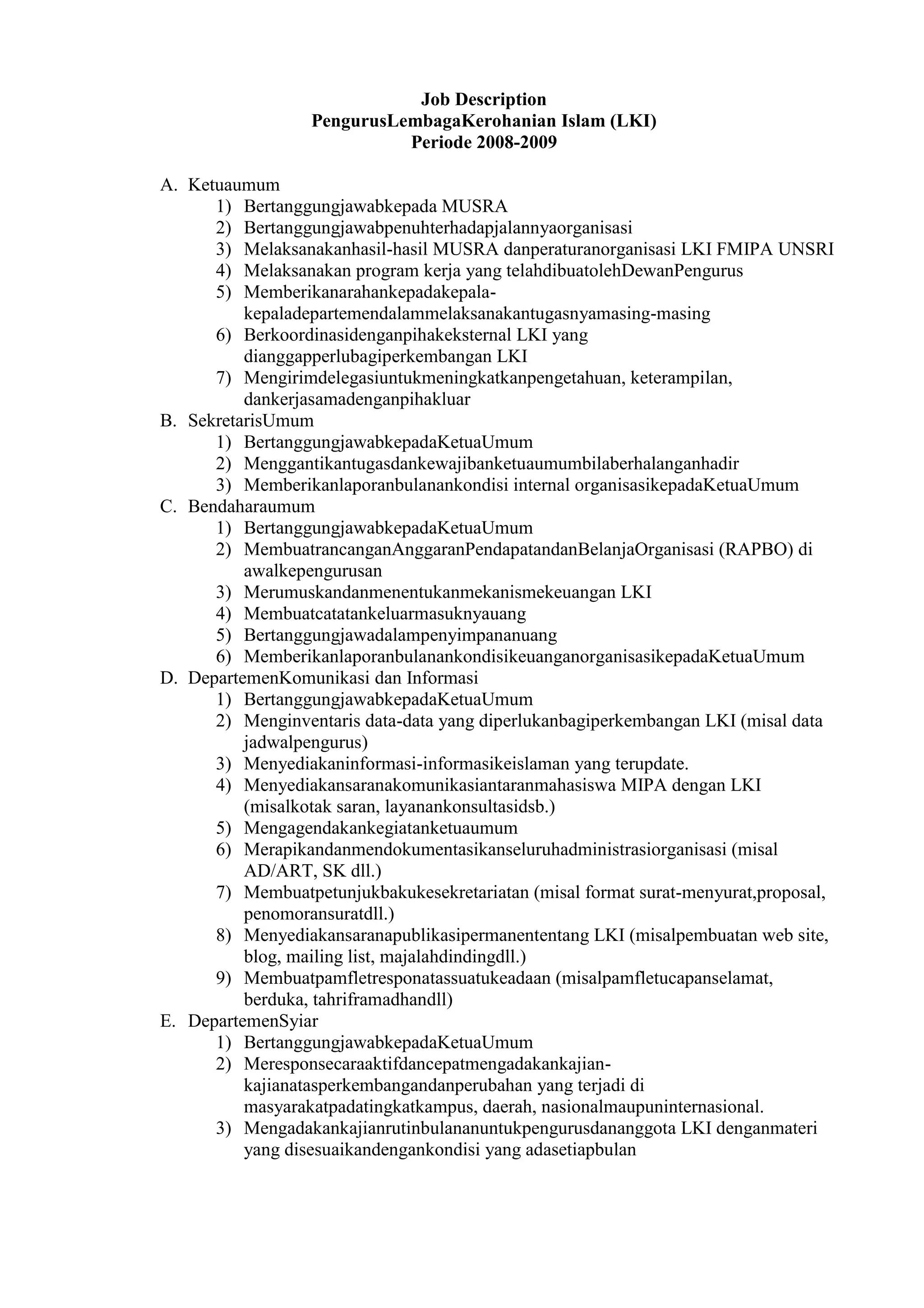 Job description LKI FMIPA UNSRI | PDF