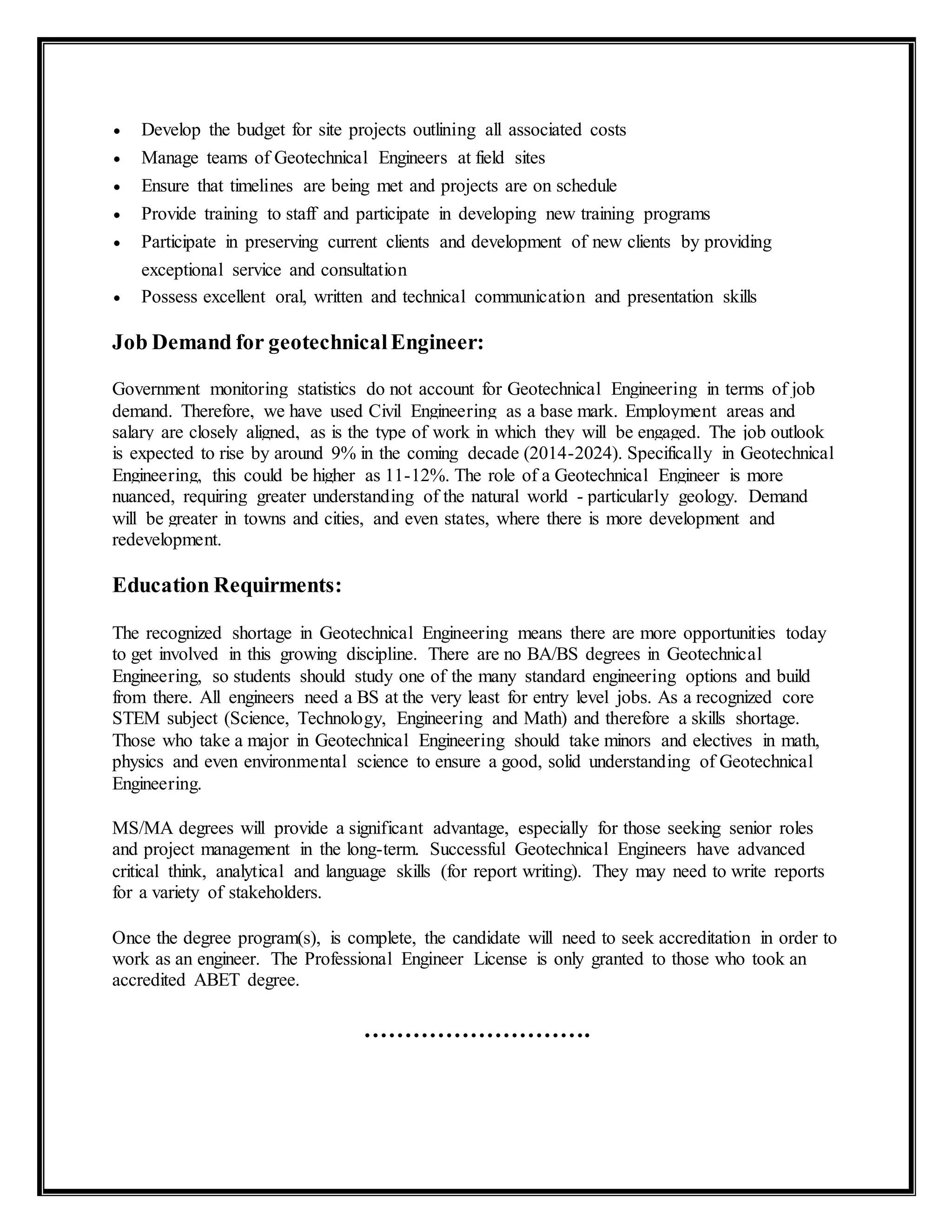 Job description of geotechnical engineer | PDF