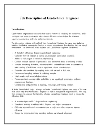 Job description of geotechnical engineer | PDF