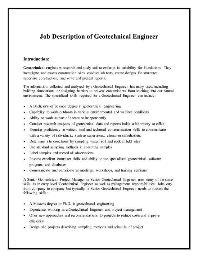 Job description of geotechnical engineer | PDF