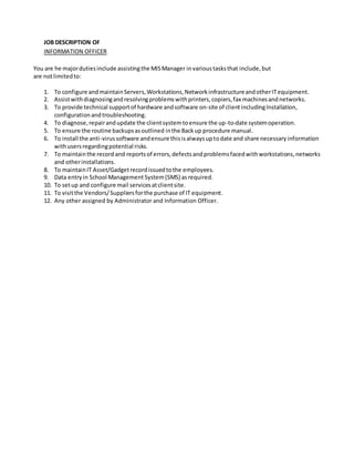 Job description of information officer | DOCX
