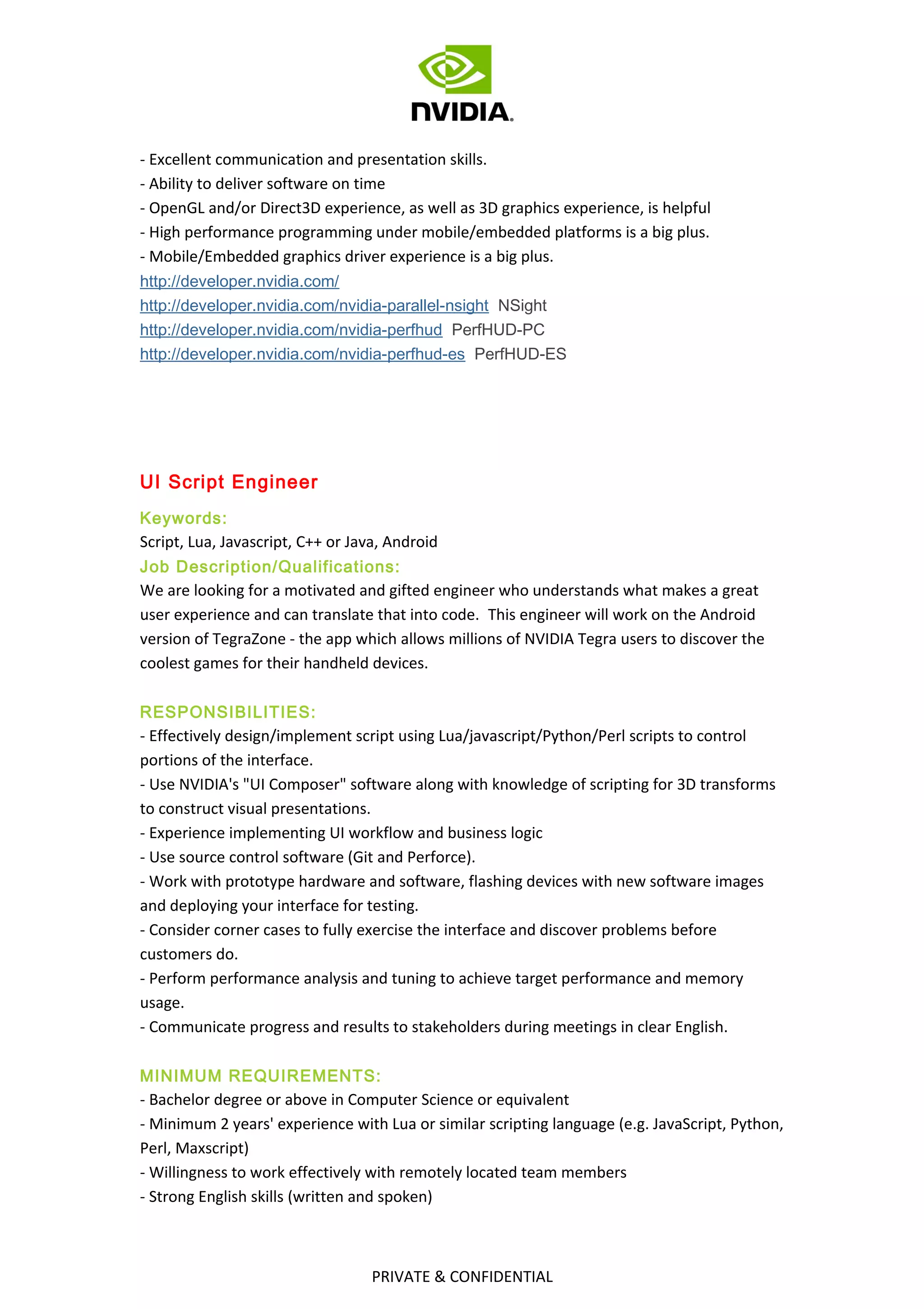 Job description of nvidia hiring 2013 q4 | DOC