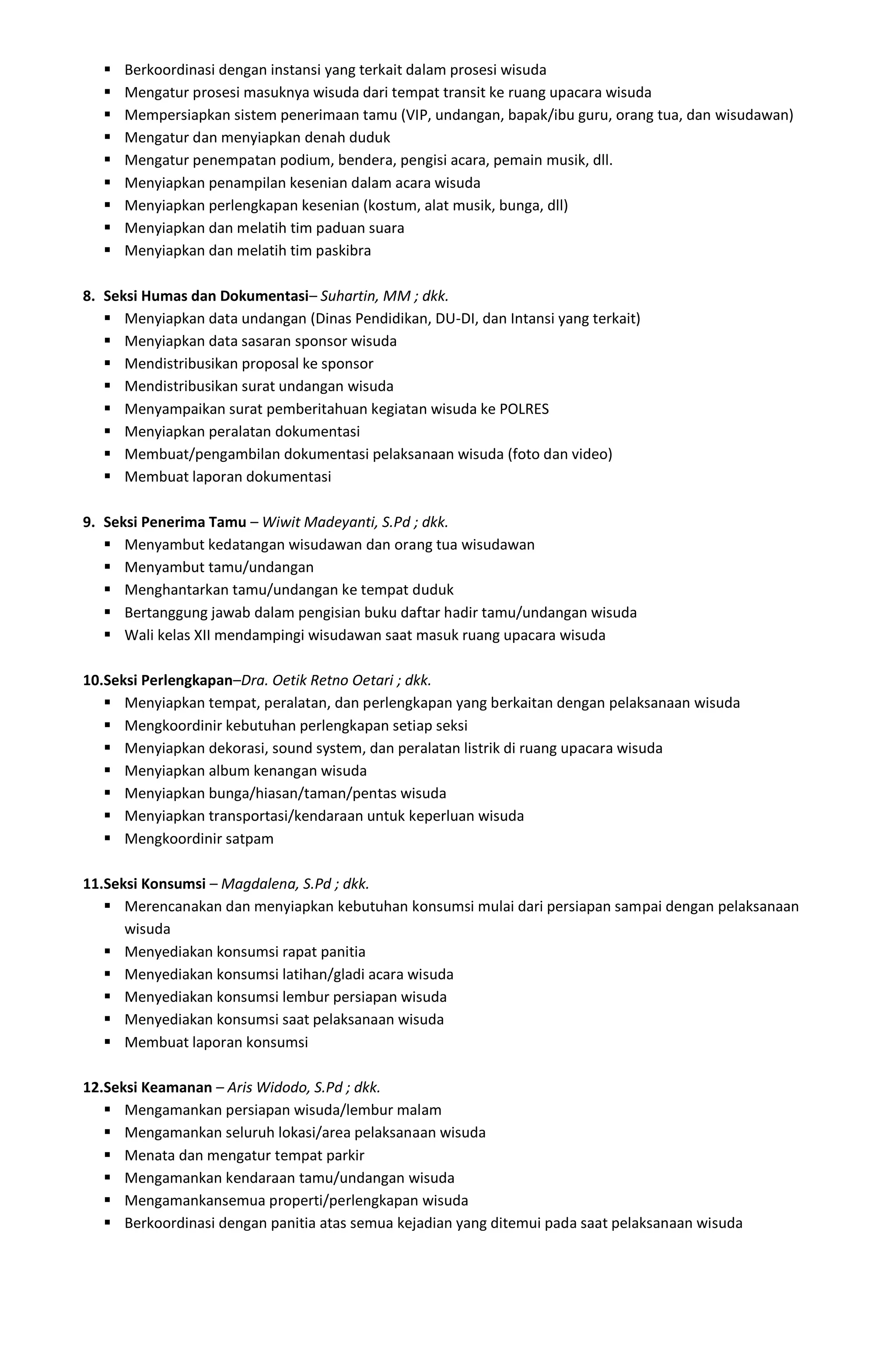 Job description panitia wisuda 2015 | PDF