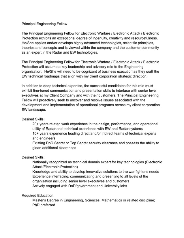 Job description principle engineer