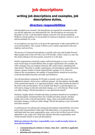 Job descriptions | DOC | Resume Writing and Advice | Job Search