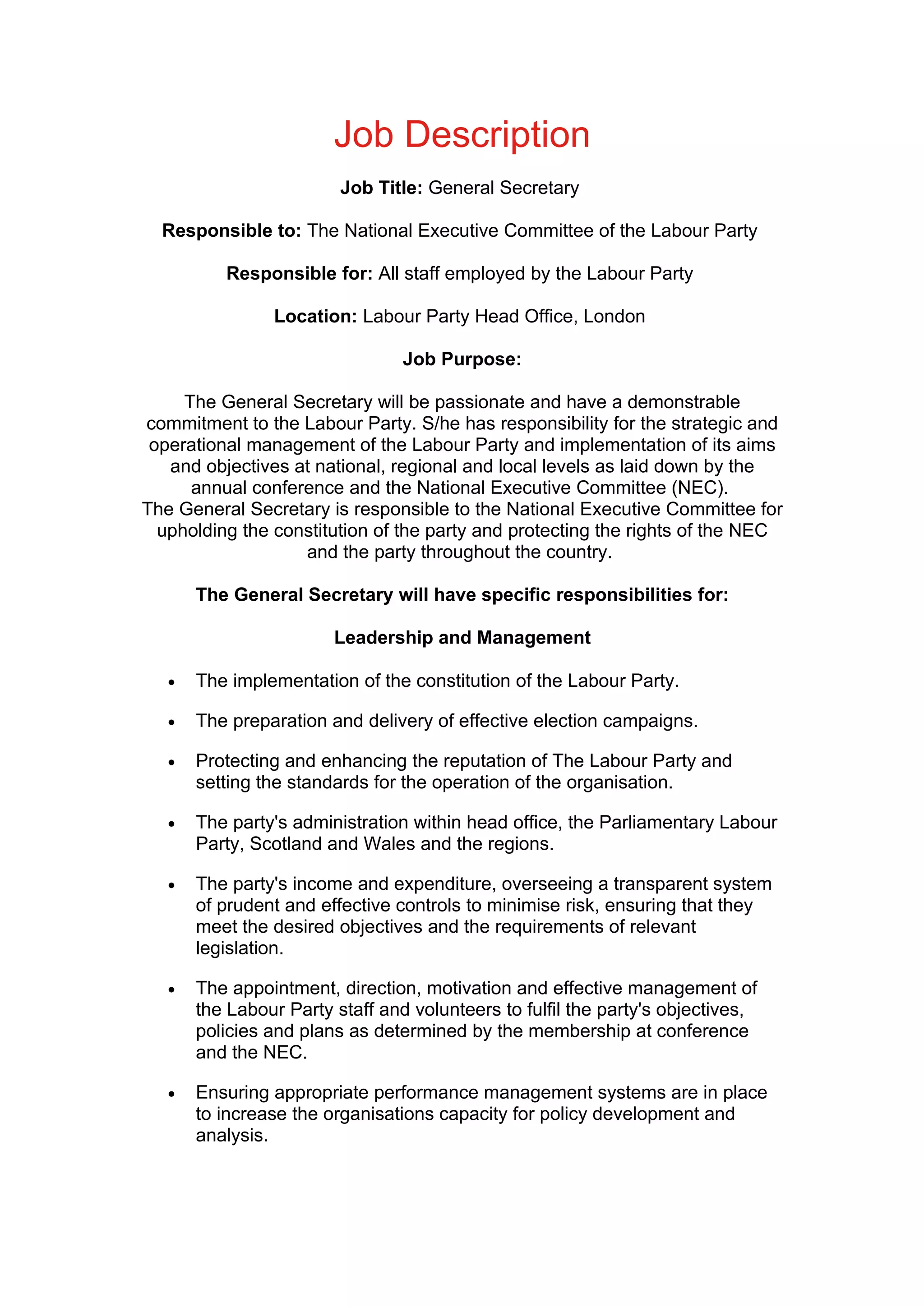 Job description secretary# | PDF