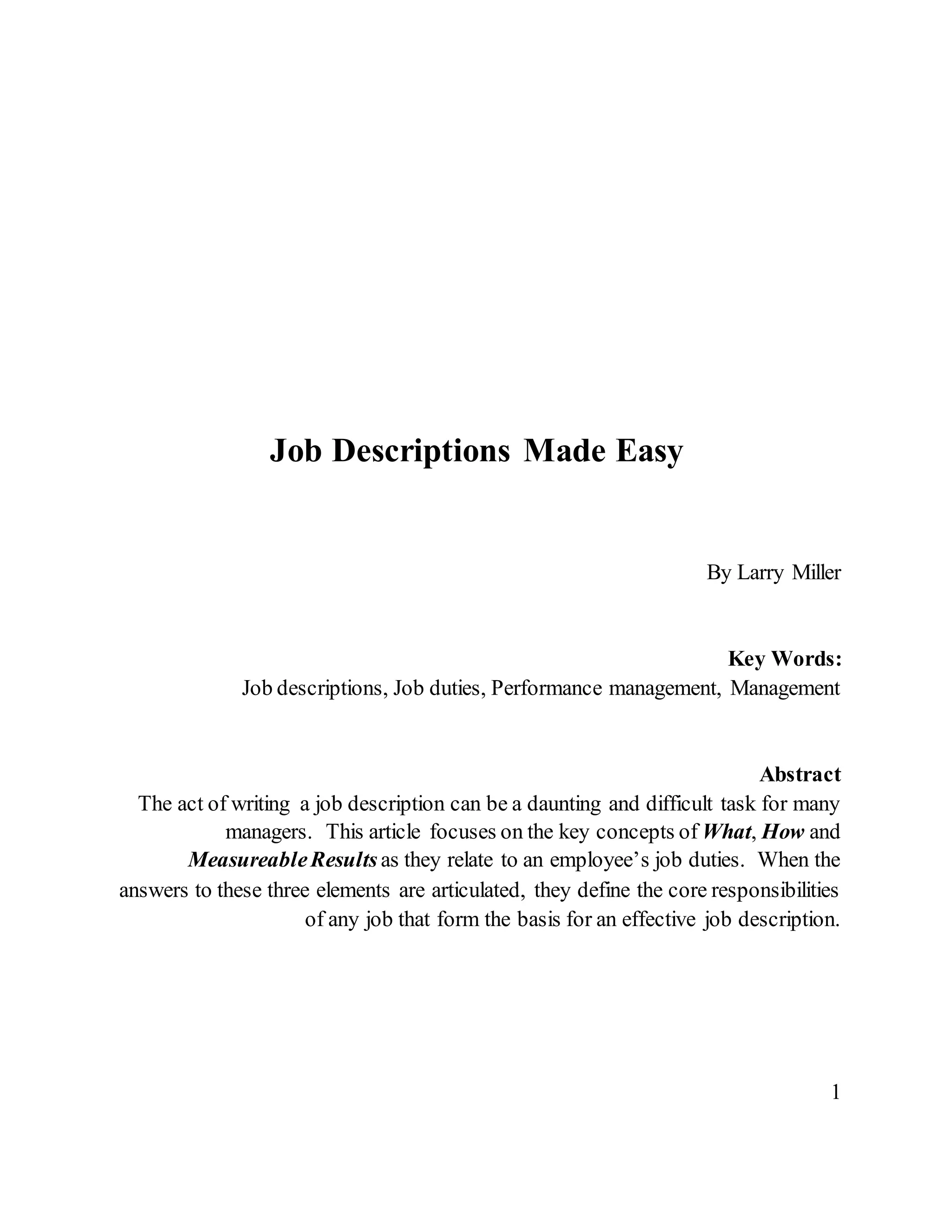 Job descriptions made easy | DOCX