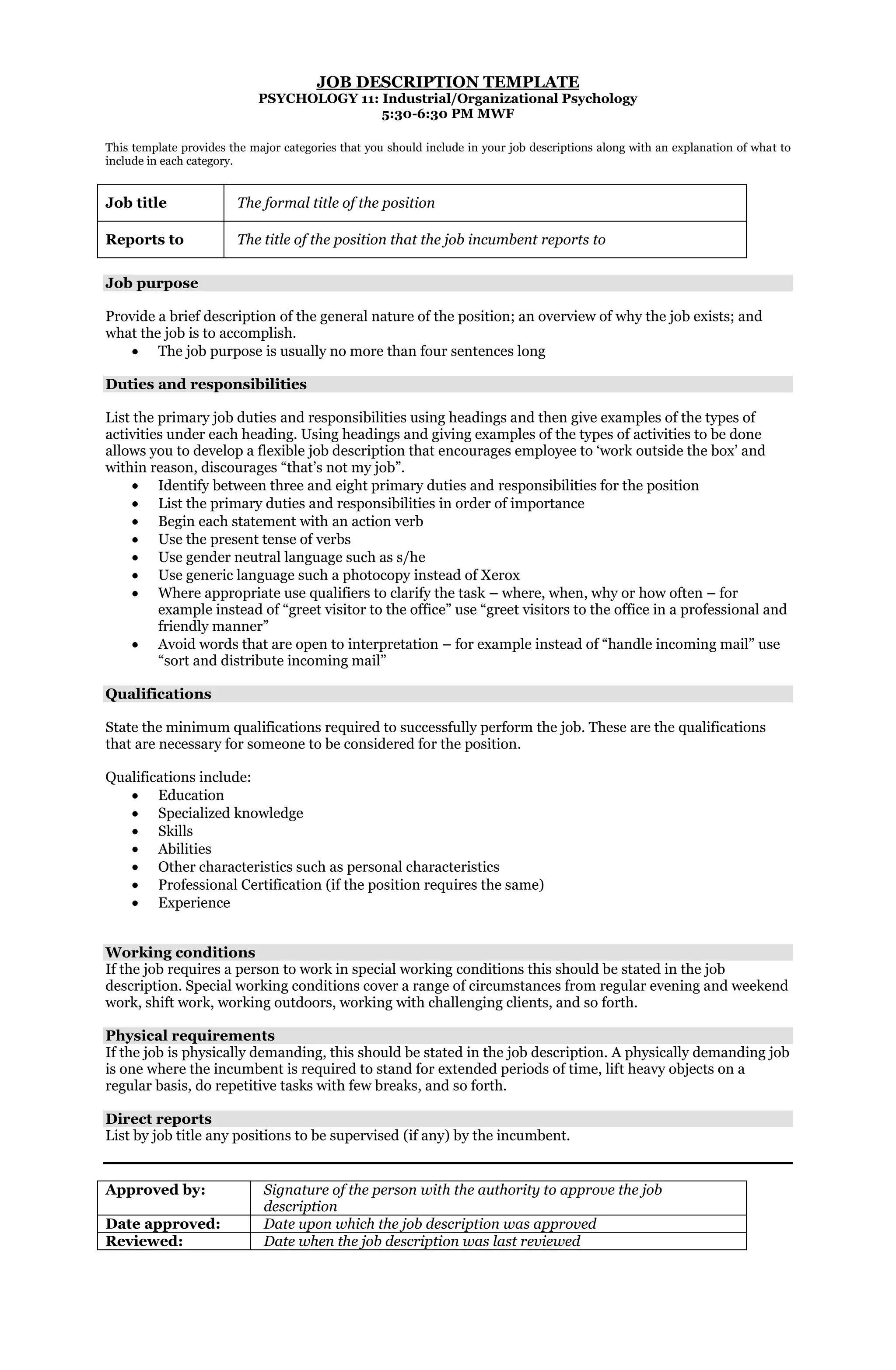 Job description template | DOCX