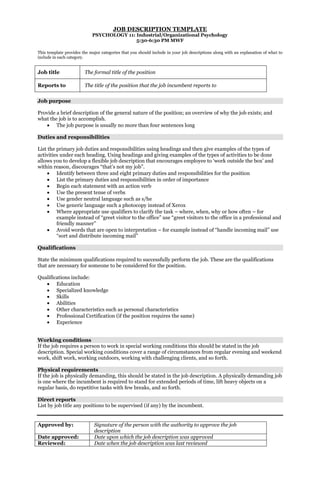 Job Description Template Samples Pdf