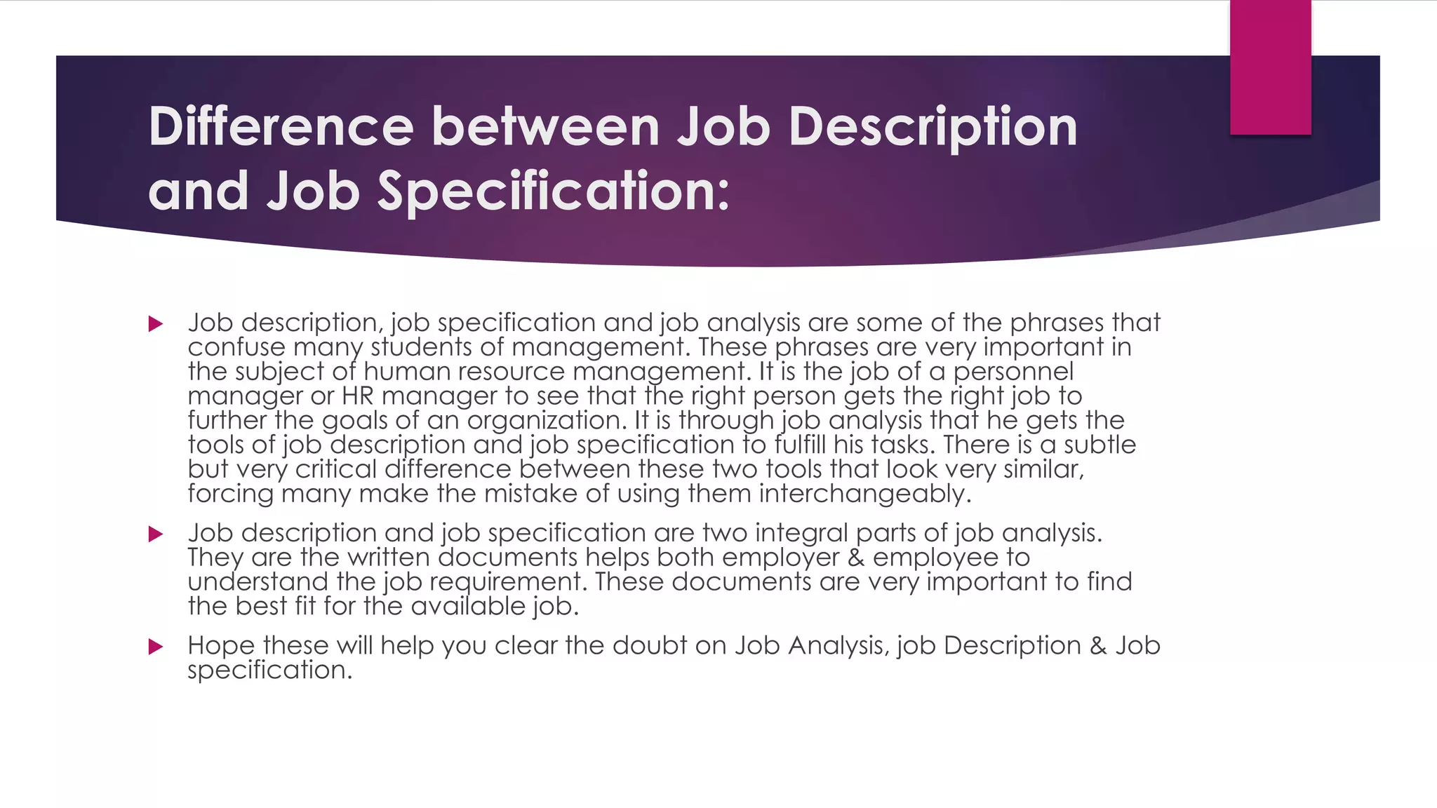 Job description vs job specification | PPTX