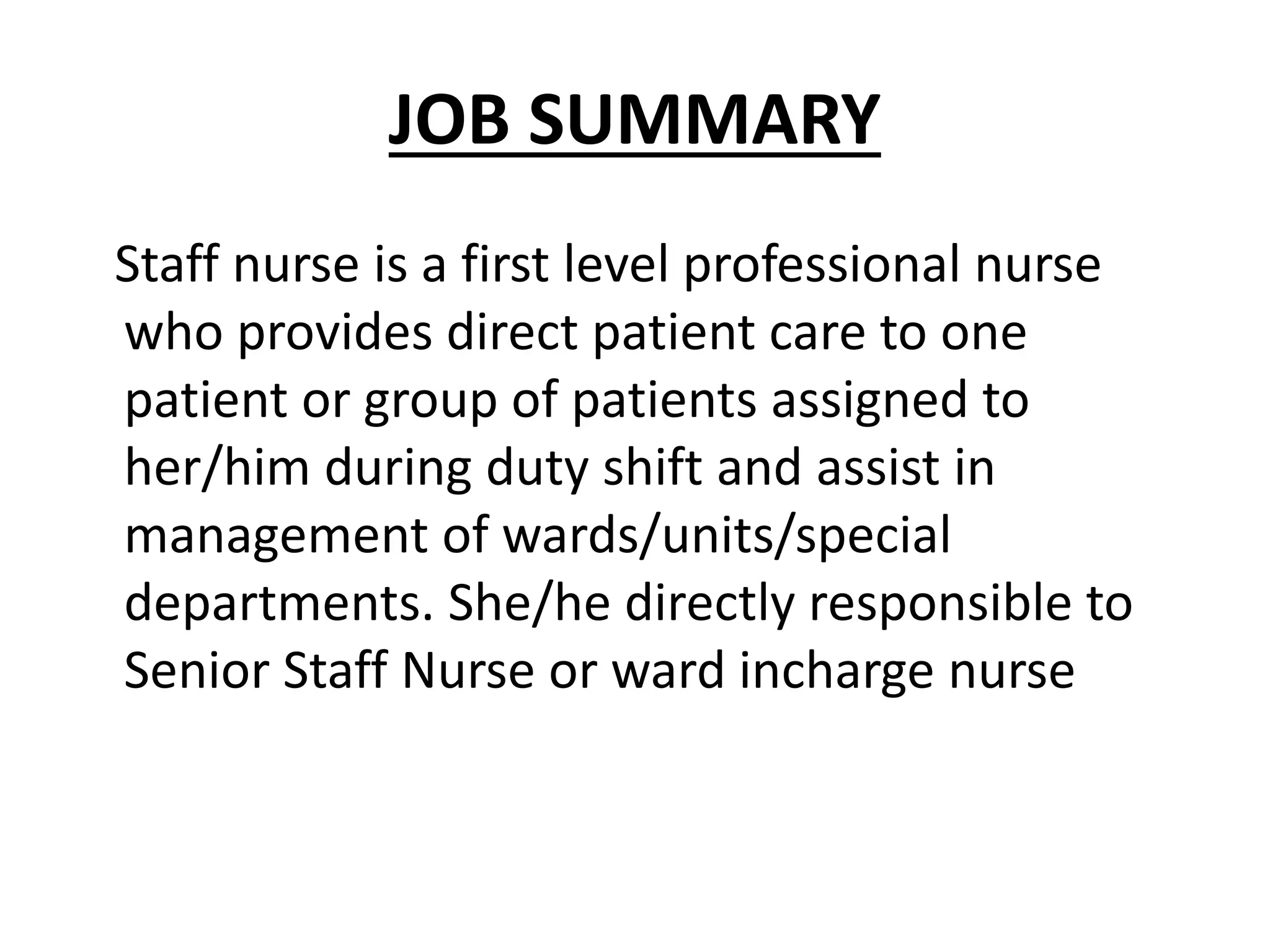 Job discription of nursing personnel | PPTX