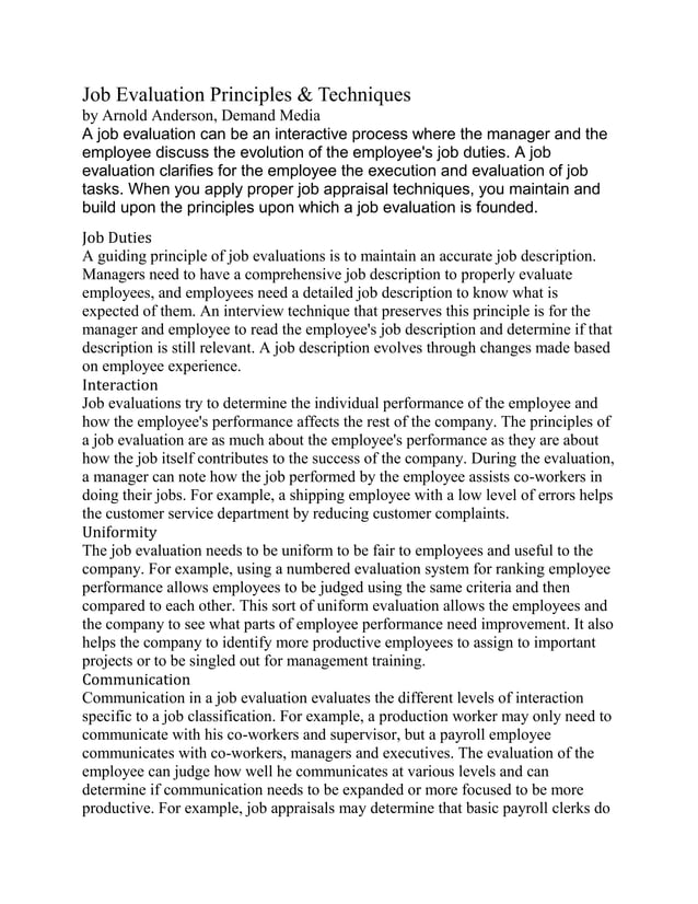 Job evaluation principles report mpa | PDF