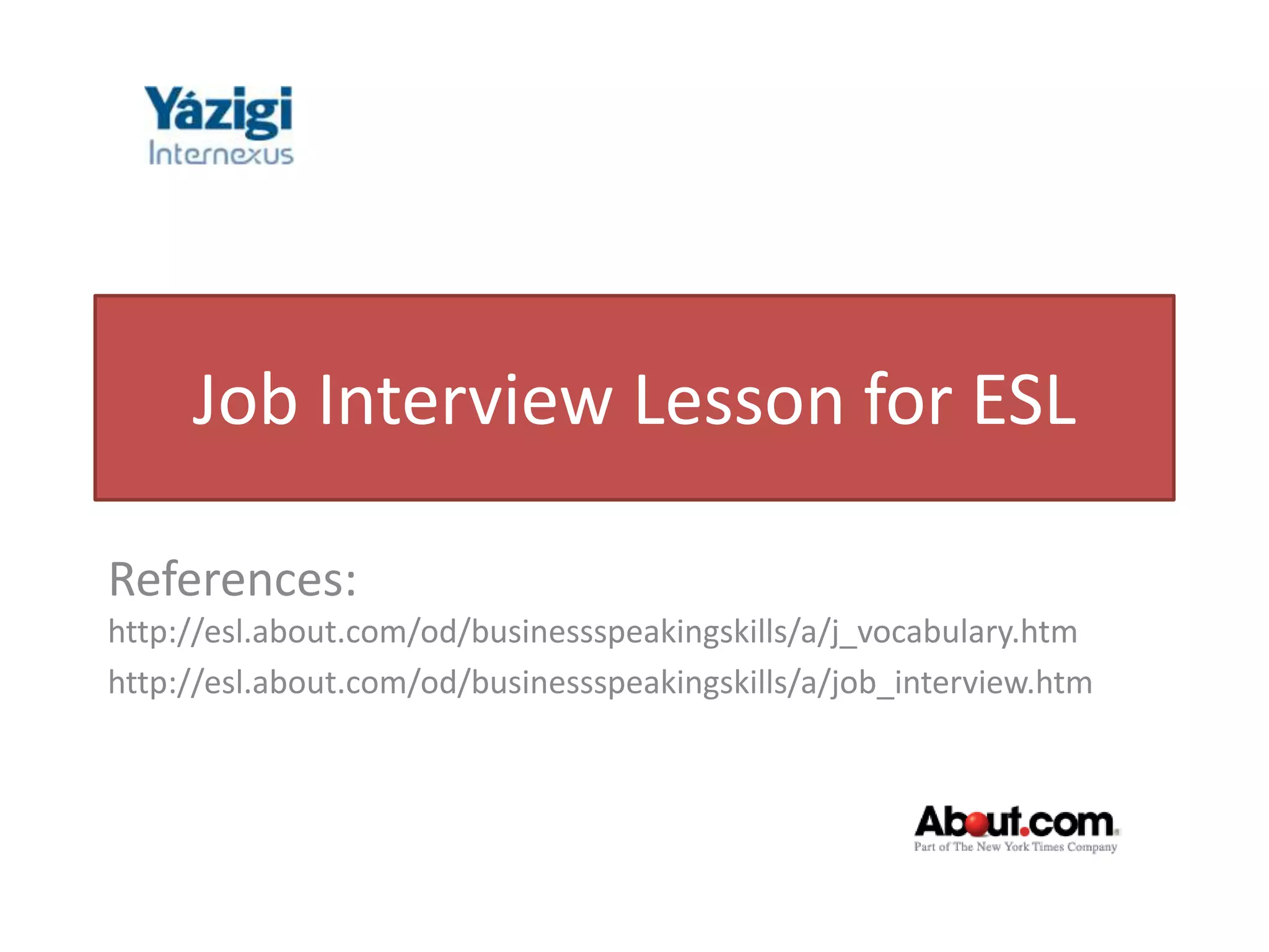 Job Interview Lesson for ESL | PPSX