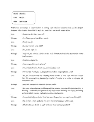Dialogue Example Job Interview