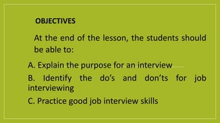 JOB INTERVIEW lesson plan quarter three.pptx