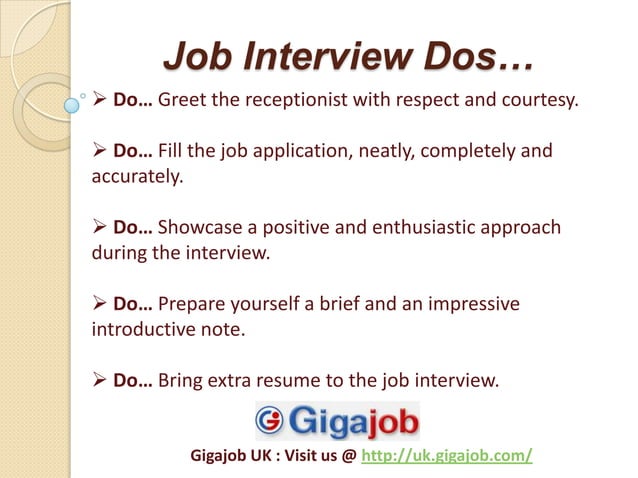 Job interview dos and donts | PPTX | Resume Writing and Advice | Job Search