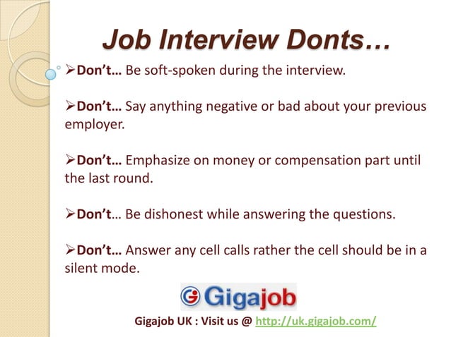 Job interview dos and donts | PPTX | Resume Writing and Advice | Job Search