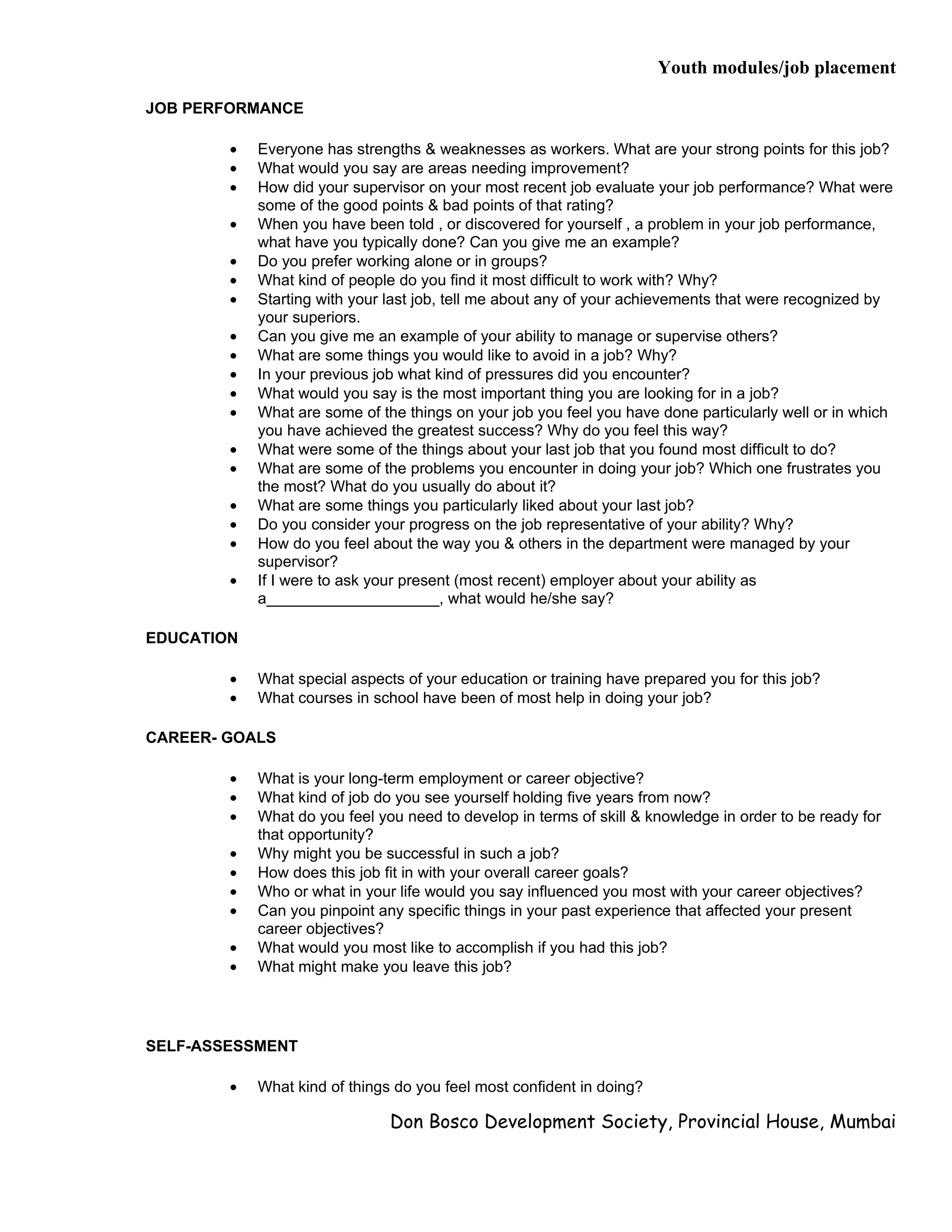 Job Interview Questions | DOC