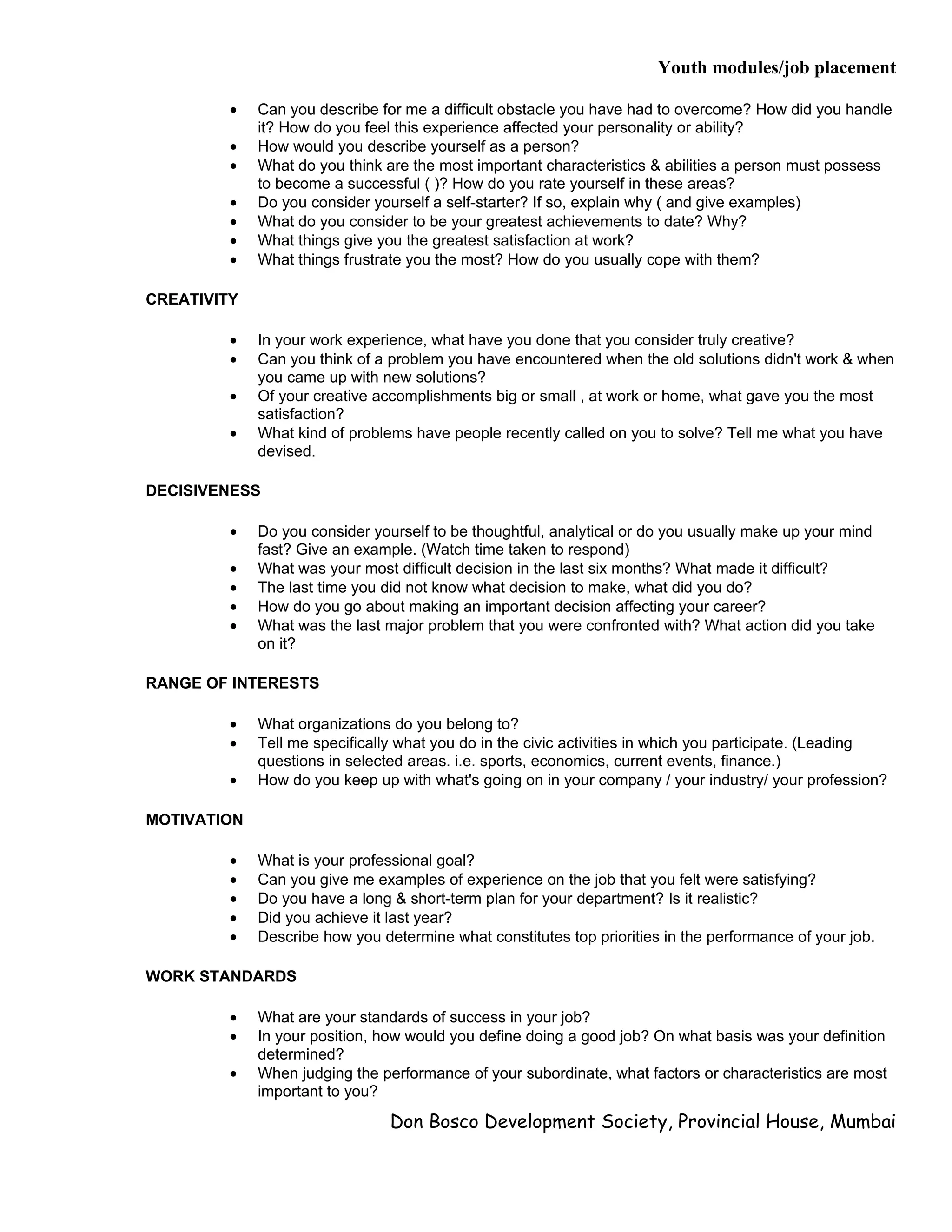 Job Interview Questions | DOC