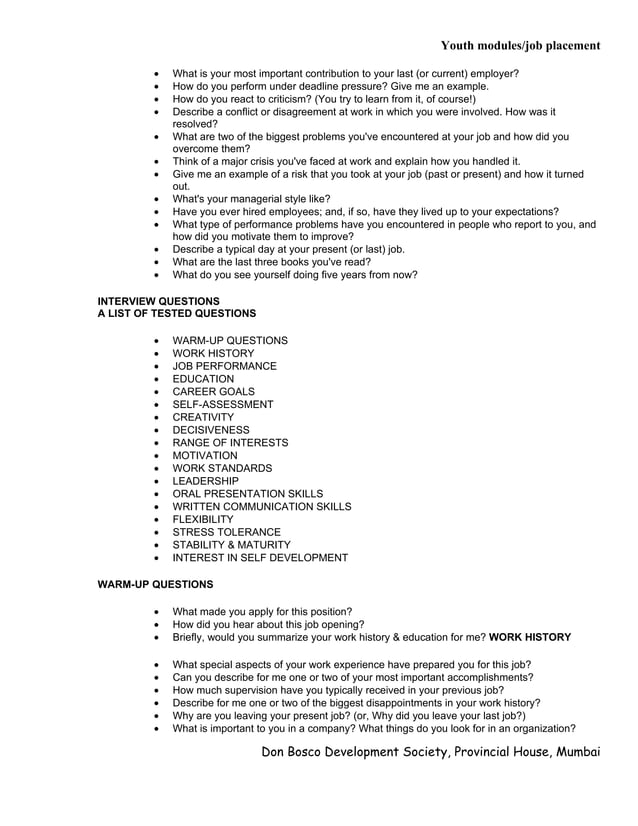 Job Interview Questions | DOC | Resume Writing and Advice | Job Search