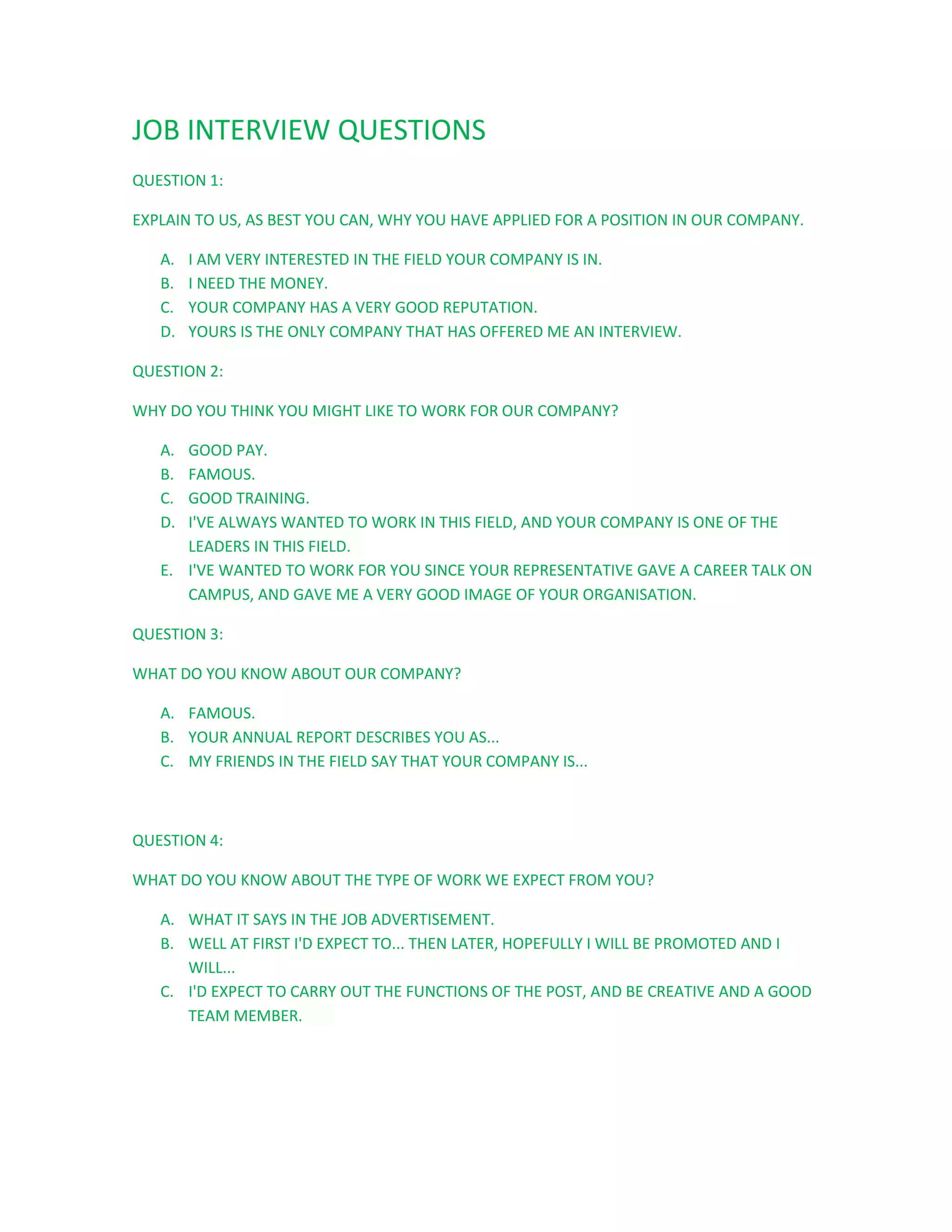 Job interview questions | DOCX