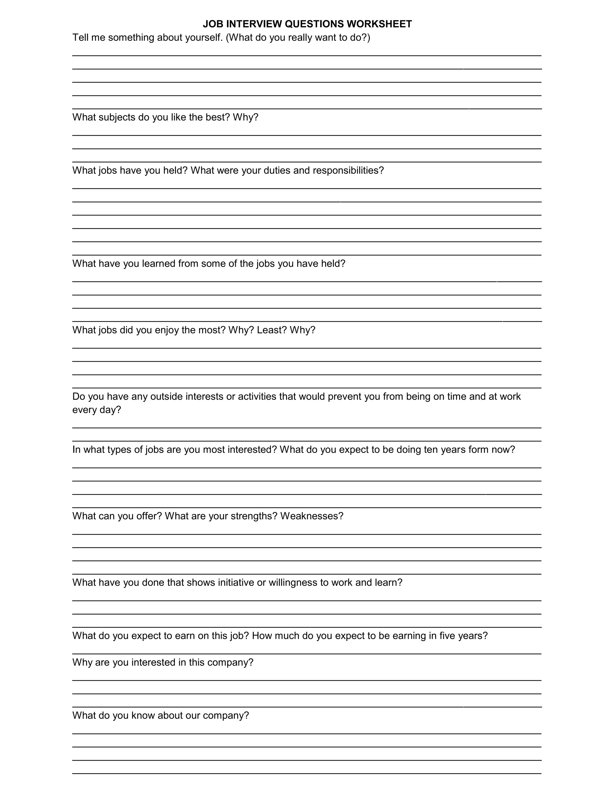 Job interview questions worksheet | PDF Job interview questions worksheet | PDF