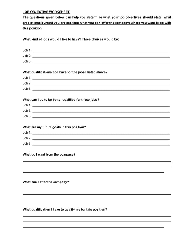 Job interview questions worksheet | DOC