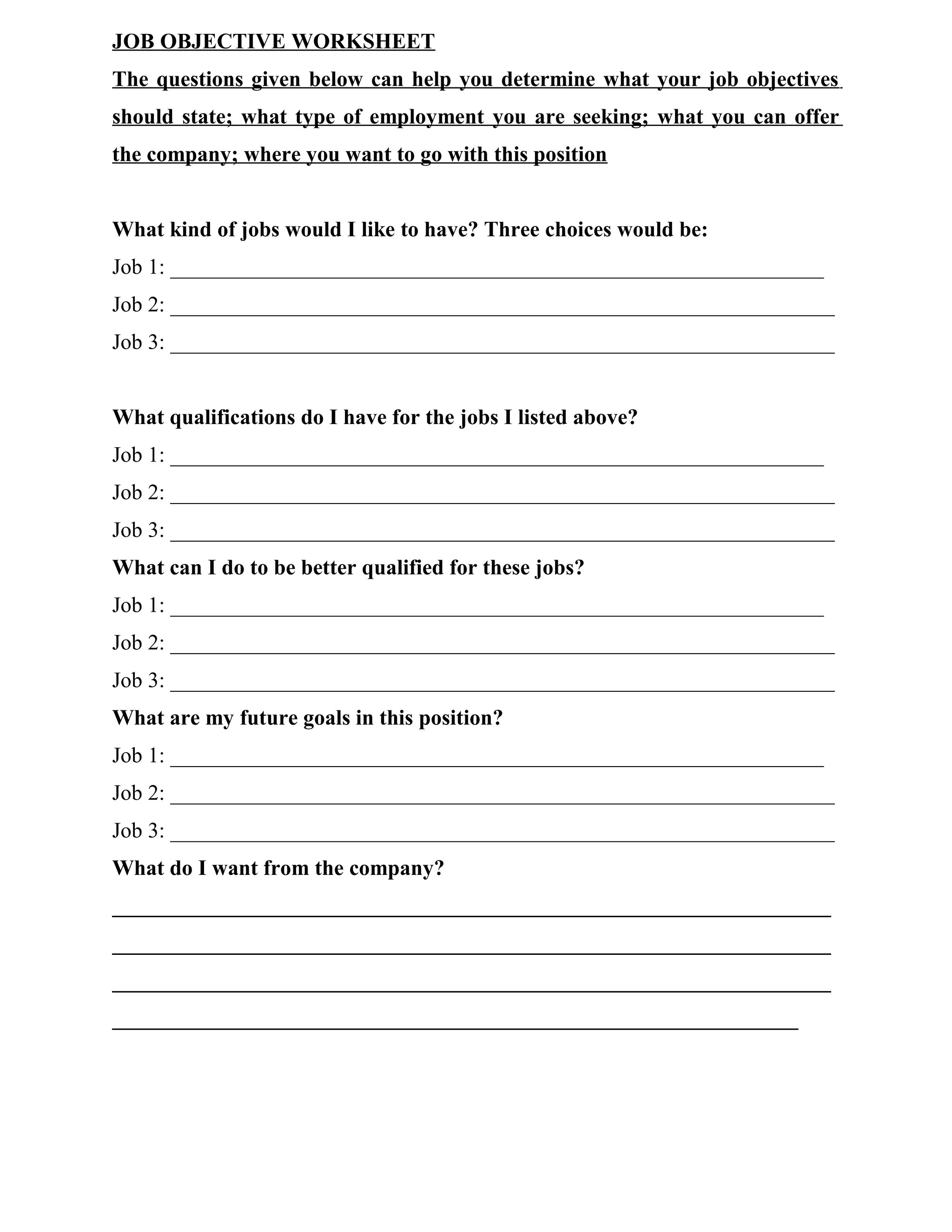 Job interview questions worksheet | DOC | Resume Writing and Advice ...