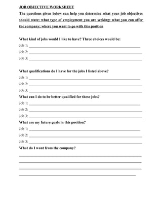 Job interview questions worksheet | DOC | Resume Writing and Advice ...