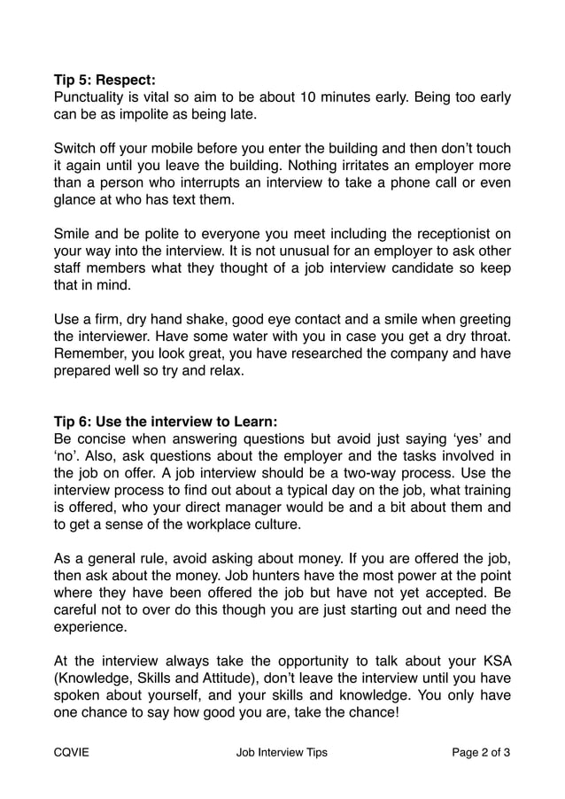 Job interview tips for school and college leavers | PDF