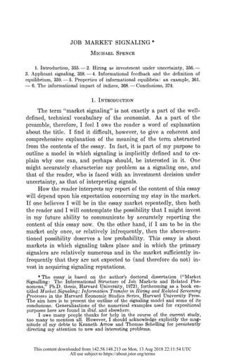 Job Market Signaling spencer PDF COPYANS | PDF