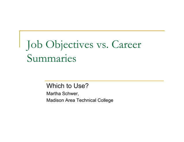 Job objective career summary | PDF | Resume Writing and Advice | Job Search