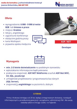 Job offer Asp. Net Developer Kraków | PDF