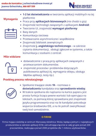 Job offer Programista Android Warszawa | PDF