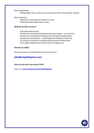 Job opening Tula Learning coach (Part-time) | PDF