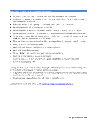 Job opportunity isologic cyclotron engineer | PDF